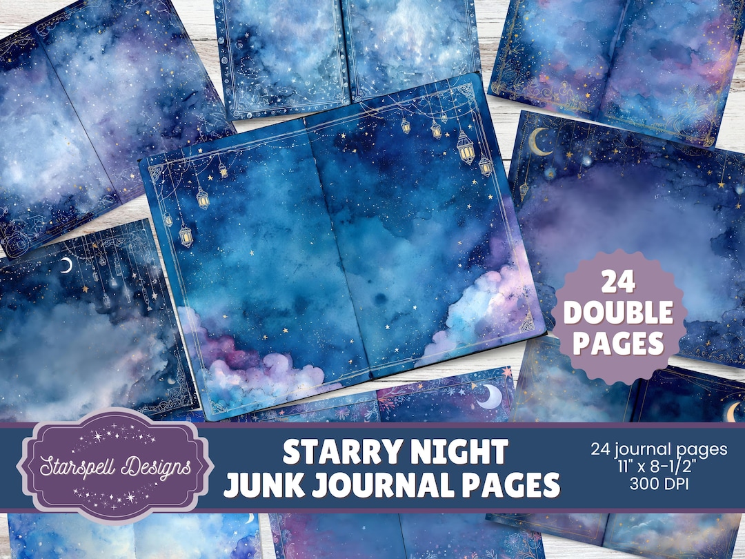 Starry Night Junk Journal Pages: Celestial Double Page Spreads (digital ...