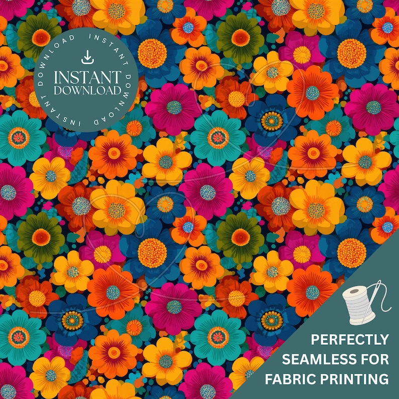 Flower Power Seamless Pattern | Retro 60s Floral Digital Paper for ...