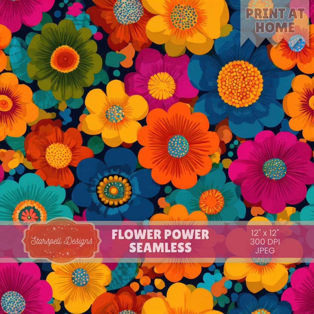 Flower Power Seamless Pattern | Retro 60s Floral Digital Paper for ...