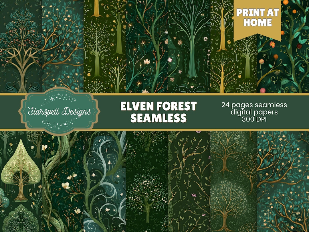Elven Forest Seamless Patterns | 24 Elvish Fantasy Woodland Digital ...
