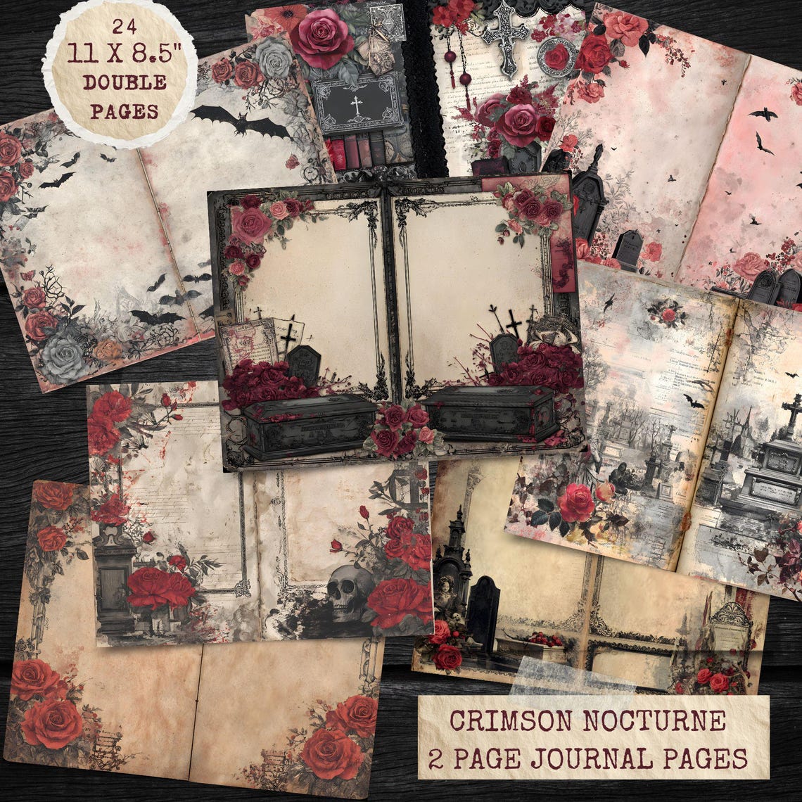 Gothic Vampire Junk Journal Pages: Crimson Nocturne Printable Kit ...