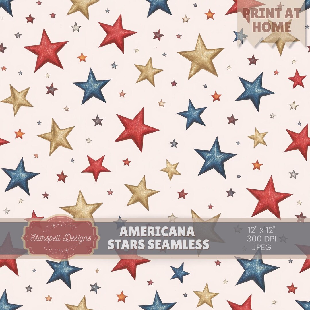 Americana Red White & Blue Stars Seamless Pattern | Patriotic Stained ...