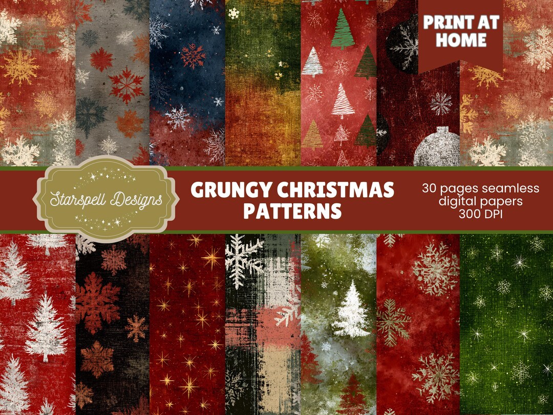 Christmas Digital Papers Commercial Use | Grungy Seamless 30 JPG 12x12 ...