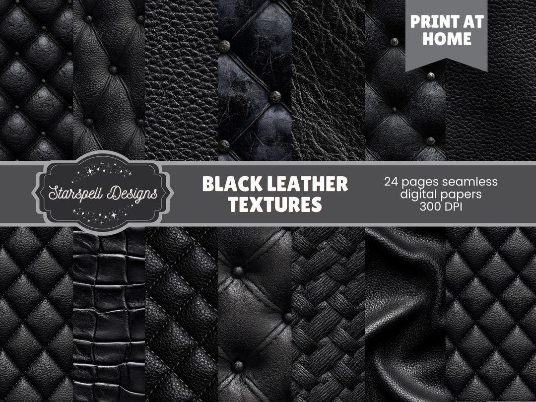 Black Leather Textures Seamless Patterns | 24 Realistic Leather Digital ...