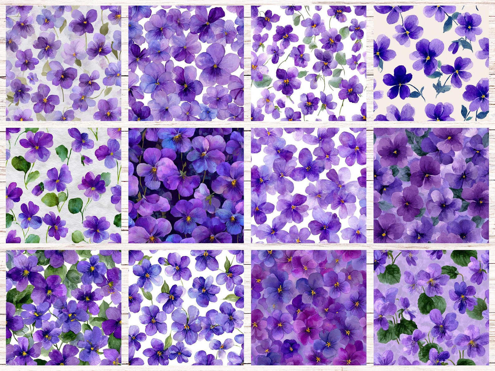 Watercolor Violets Seamless Patterns | Hand-painted Floral Digital ...