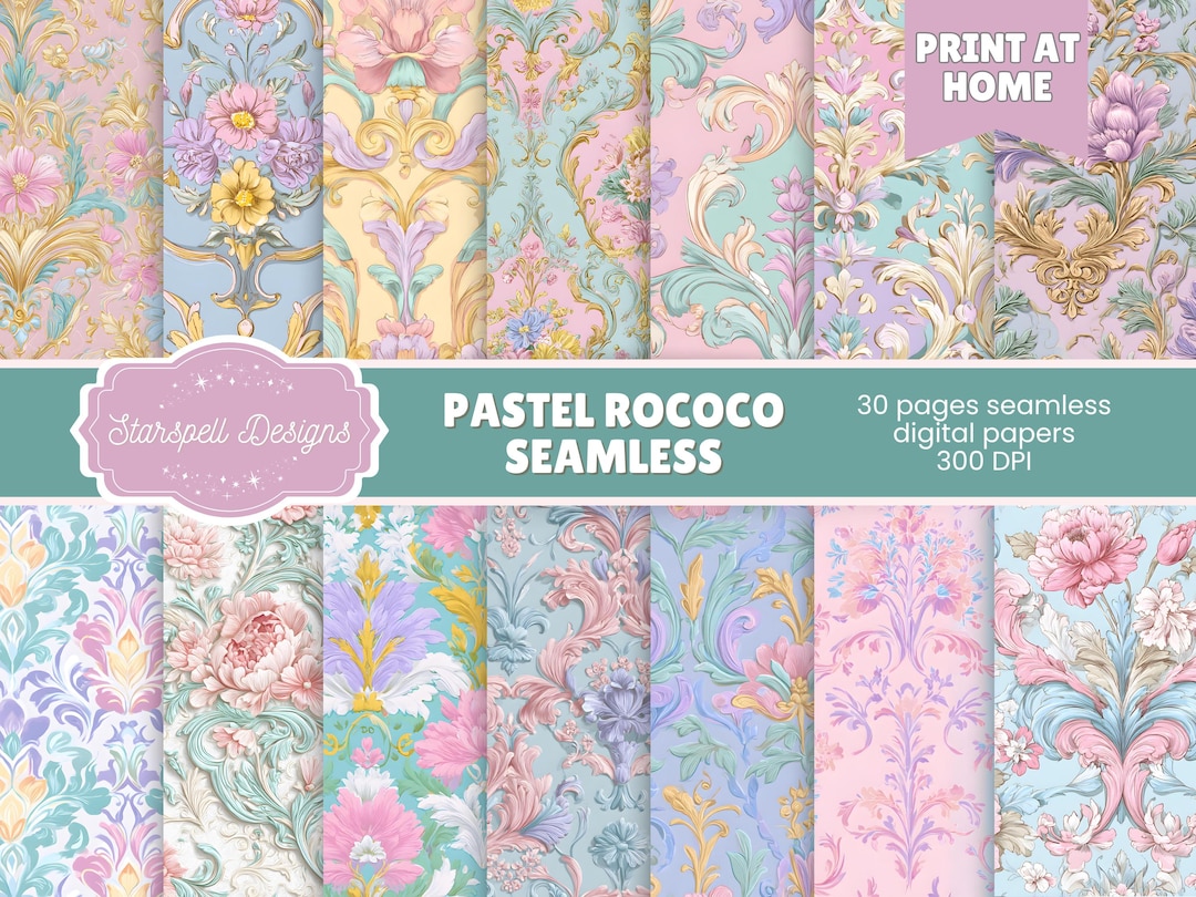 Pastel Rococo Seamless Patterns | 30 Elegant Vintage Baroque Digital ...