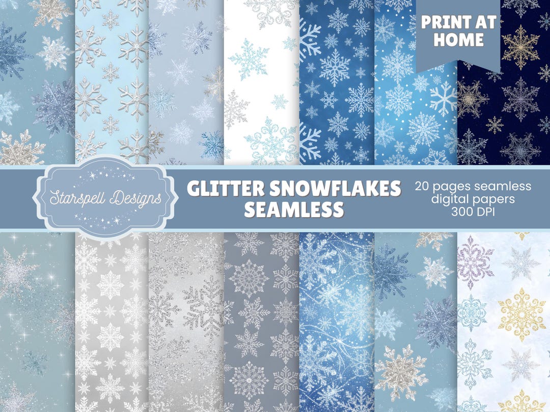 Winter Seamless Digital Paper: Glitter Snowflake Textures, Christmas ...