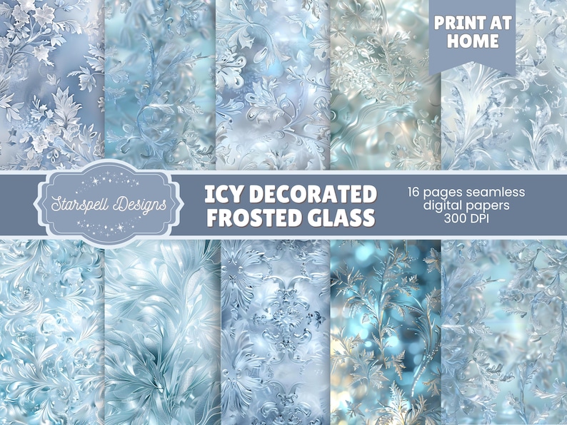 Icy Frosted Glass Seamless Patterns | 16 Decorative Winter Frost ...