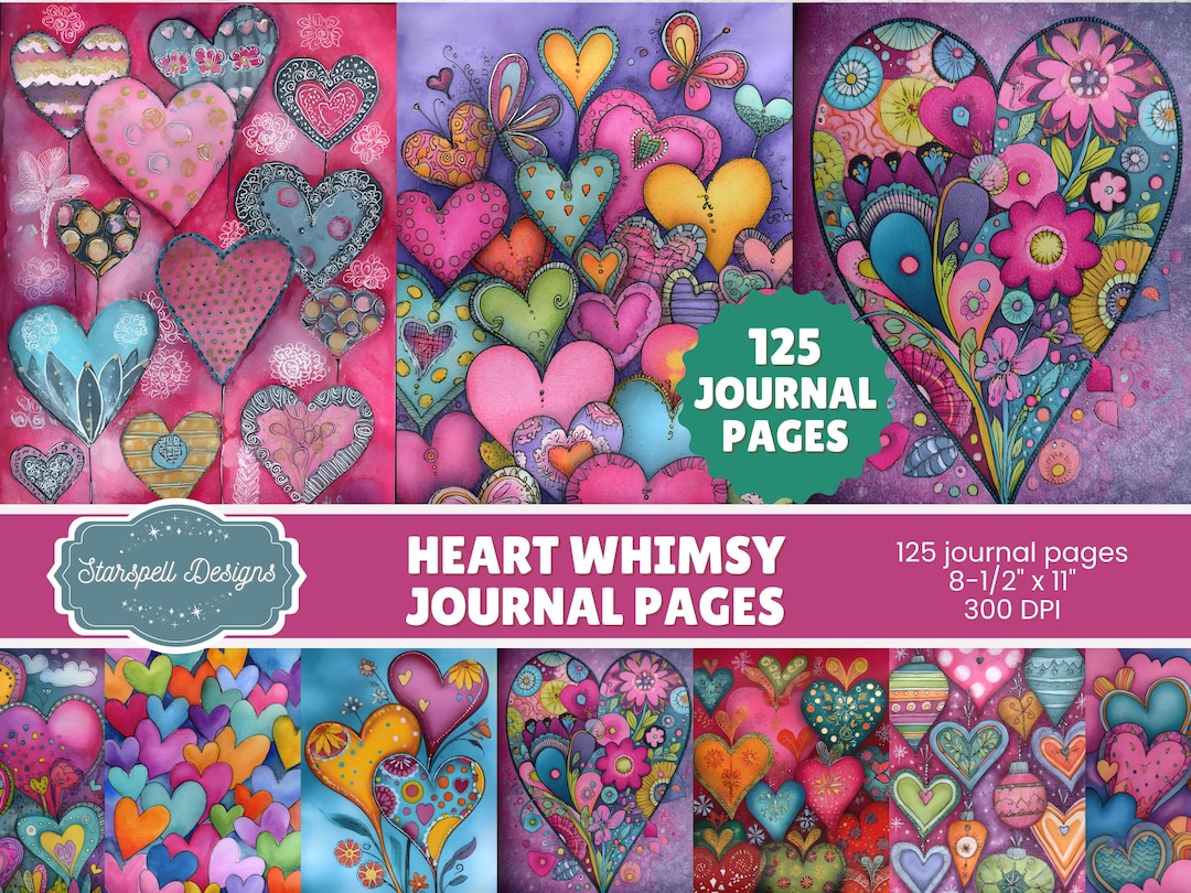 Heart Whimsy Valentine’s Day Junk Journal Pages | 125 Romantic ...