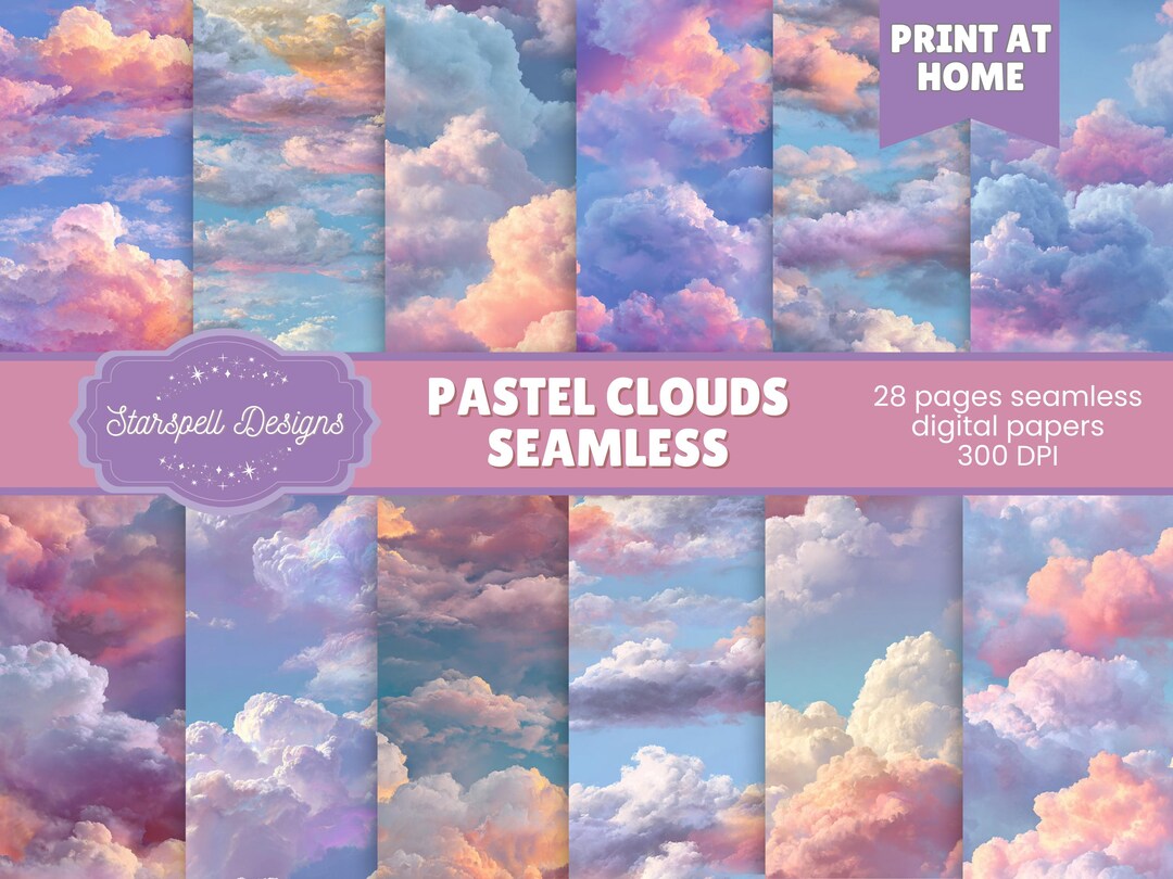 Pastel Clouds Seamless Pattern Set | Soft Sky Digital Papers for ...