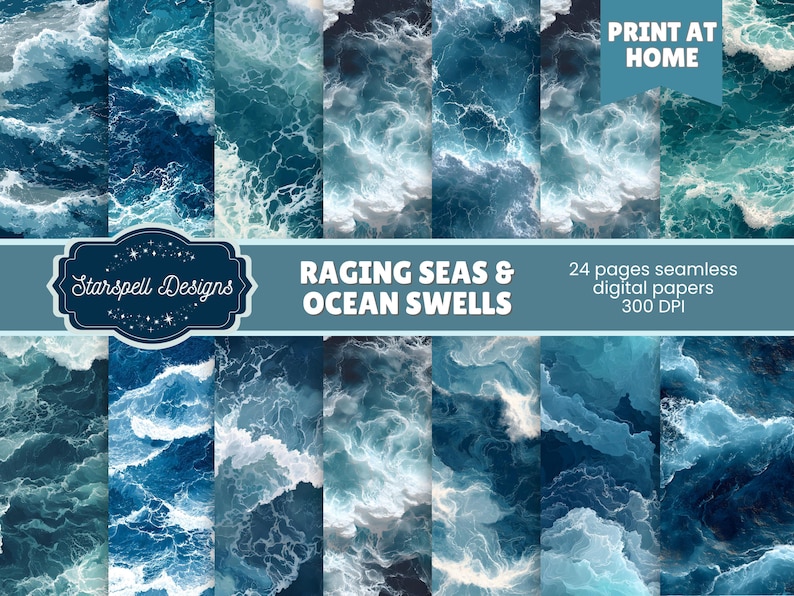 Ocean Digital Paper | Seamless Stormy Seas Backgrounds for Scrapbooking ...