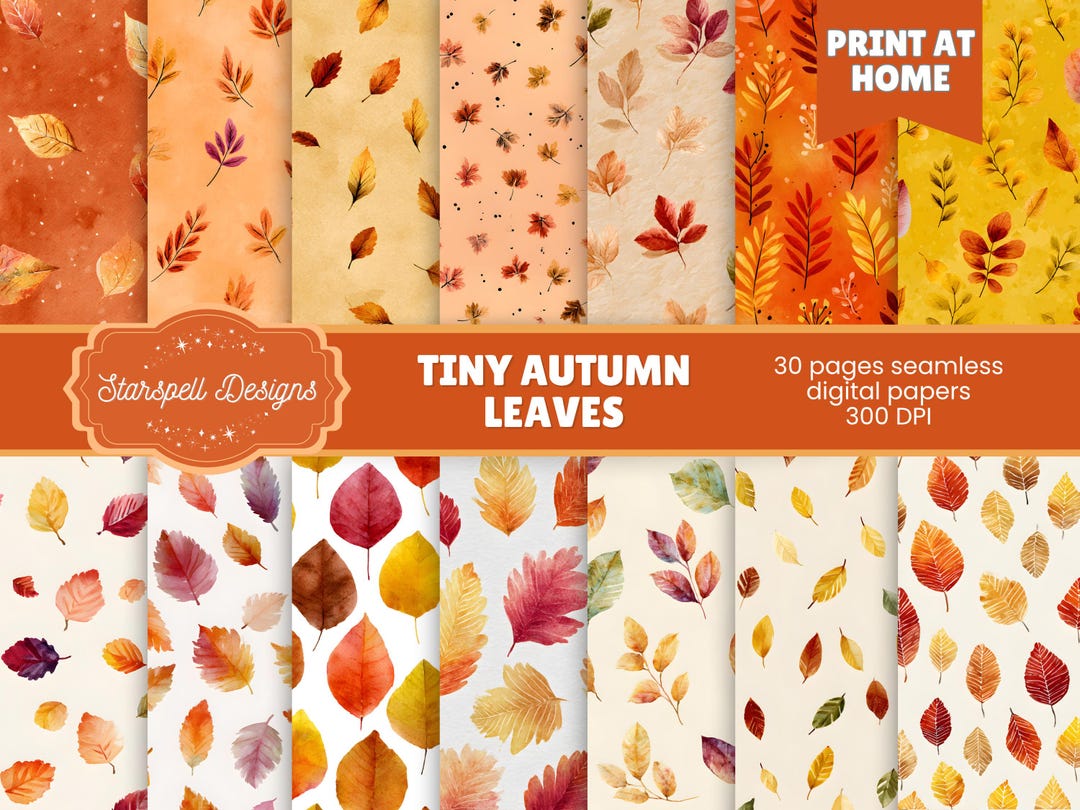 Fall Autumn Digital Papers | Tiny Watercolor Autumn Leaves, Seamless ...