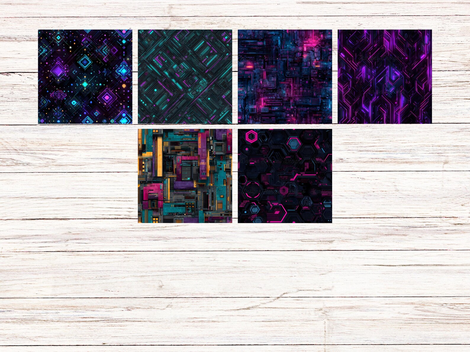 Neon Cyberpunk Seamless Patterns | 30 Futuristic Glow Digital Papers ...