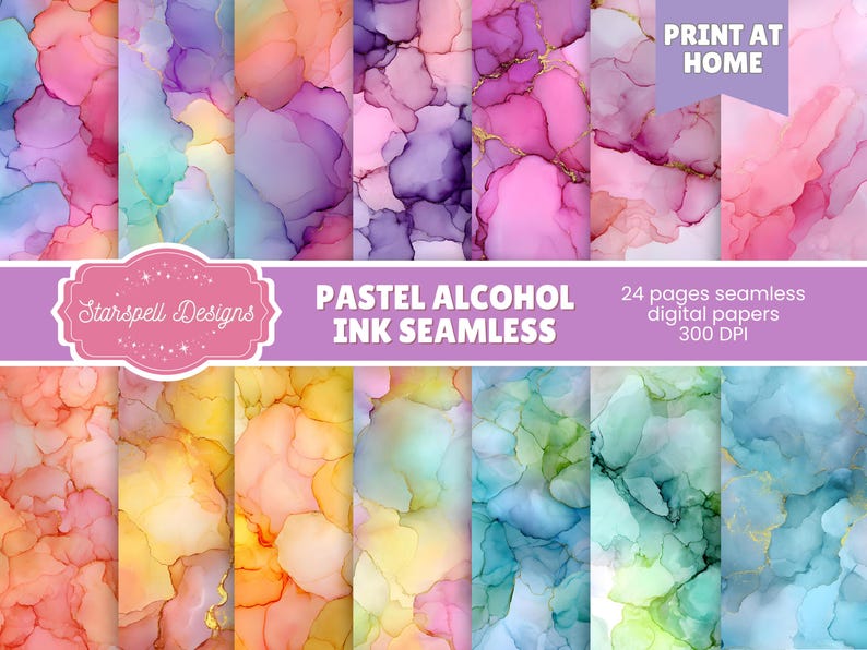 Pastel Alcohol Ink Digital Papers | Seamless Watercolor Backgrounds for ...