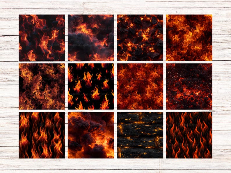 Realistic Fire & Flames Seamless Papers | 24 Fiery Texture Digital ...