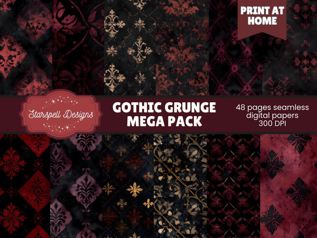 Gothic Grunge Seamless Mega Pack | 48 Dark Distressed Digital Papers ...