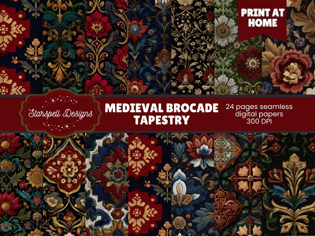 Medieval Brocade Tapestry Seamless Papers | 24 Regal Fabric Textures ...