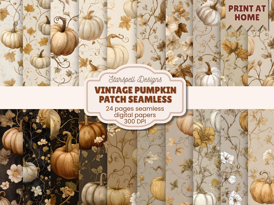 Vintage Pumpkin Patch Seamless Patterns: Fall Digital Paper Set ...