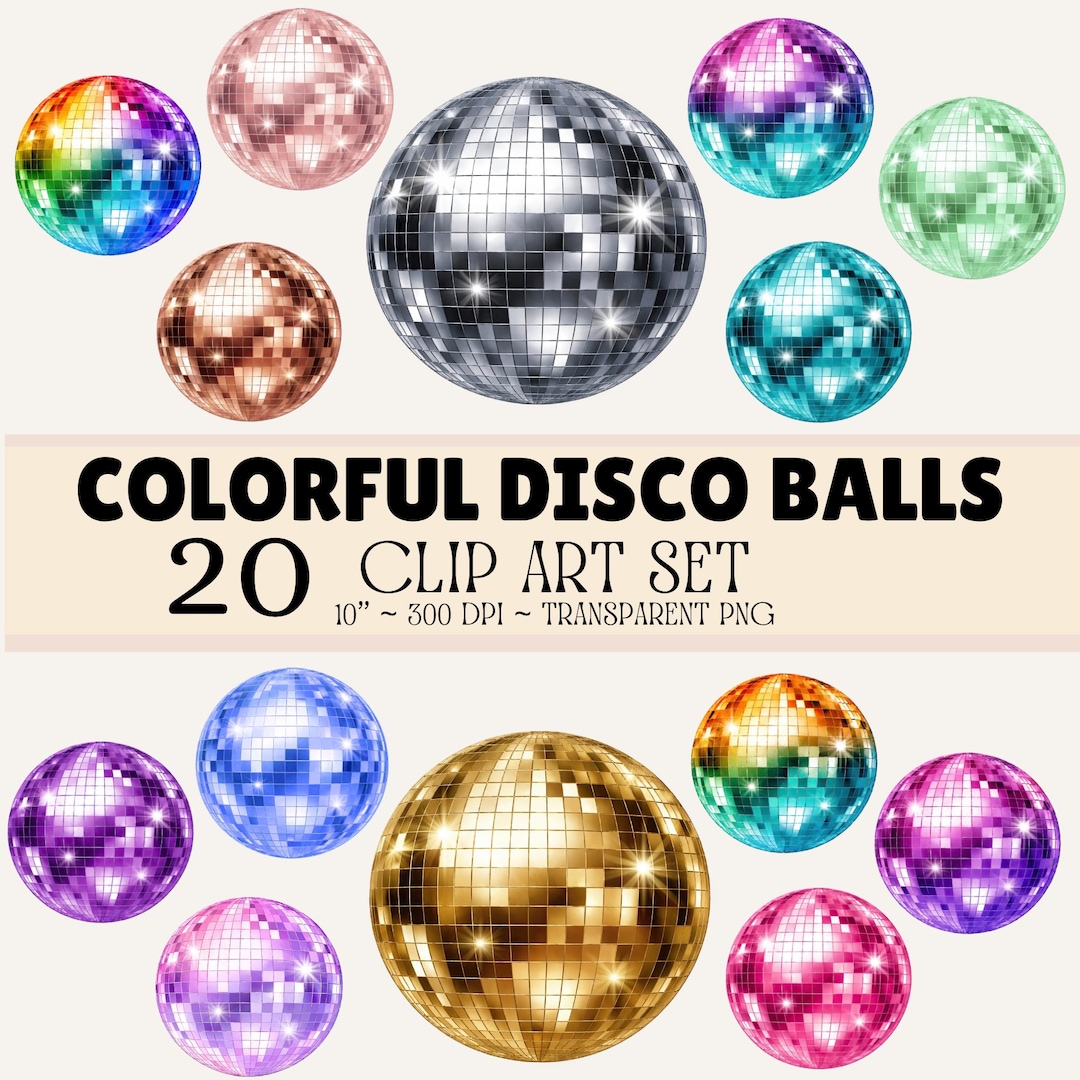 Colorful Disco Balls Clip Art Set – 20 Shiny Mirror Ball Illustrations ...