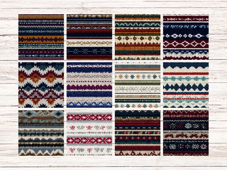 Patterned Winter Sweater Seamless Patterns | 32 Cozy Knit Digital ...