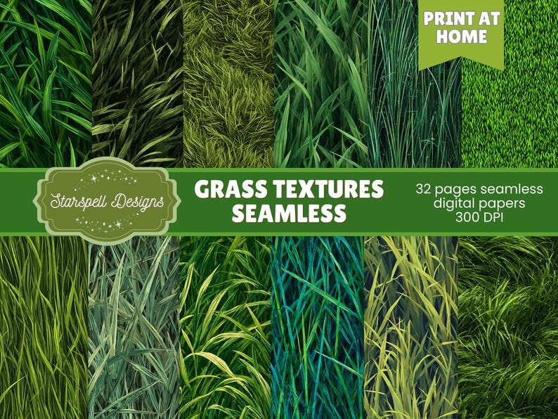 Grass Texture Seamless Patterns | 32 Natural Grassy Green Digital ...