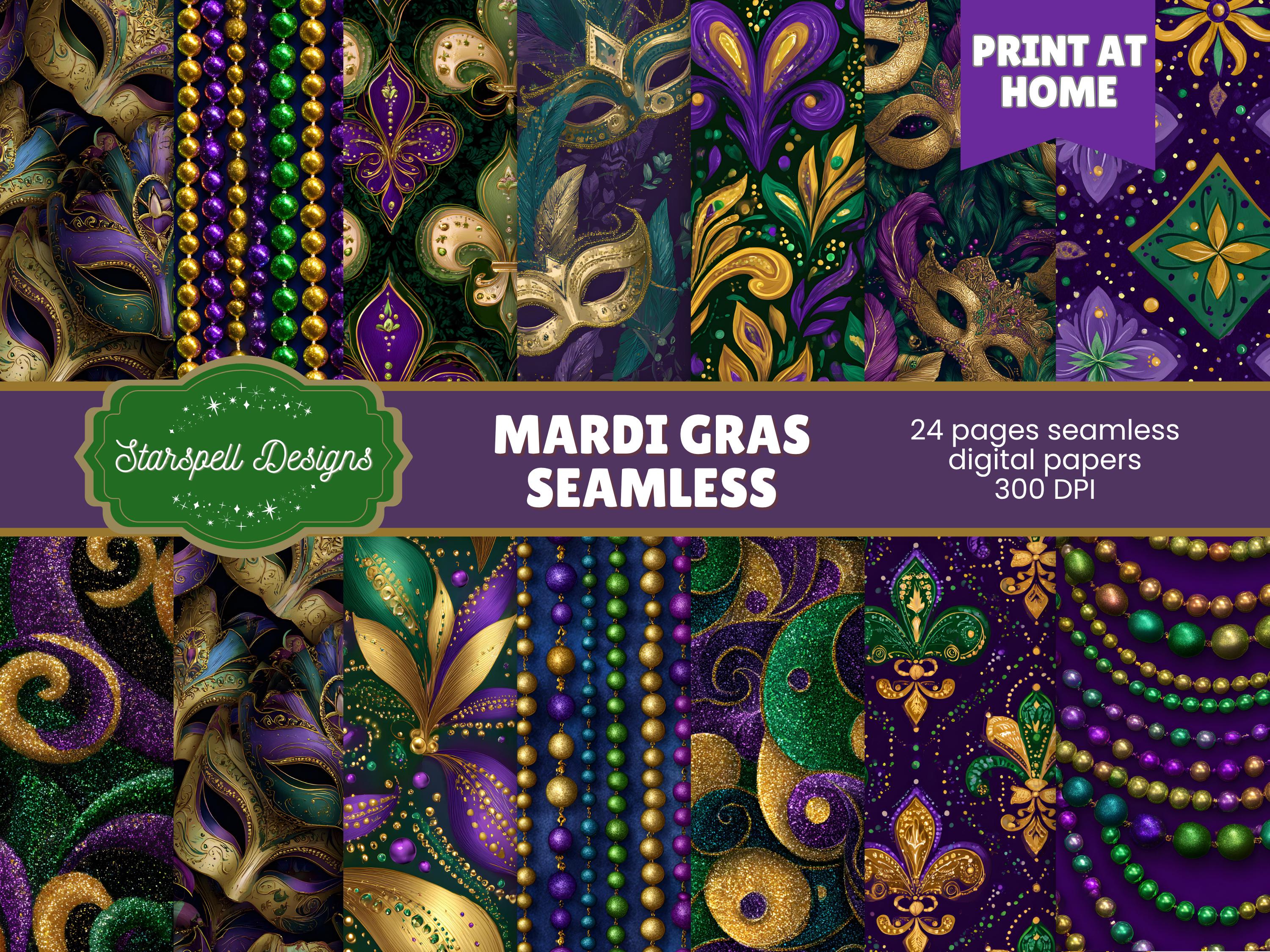 Mardi Gras Seamless Digital Paper Pack | 24 Festive Carnival Patterns ...