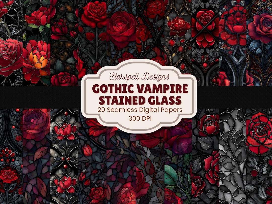 Gothic Vampire Roses Stained Glass Pattern: Dark Fantasy Digital Paper ...