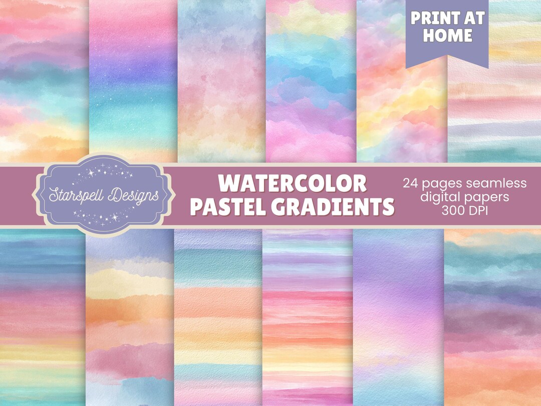 Watercolor Pastel Gradient Seamless Digital Papers | 30 Soft Cloud Sky ...