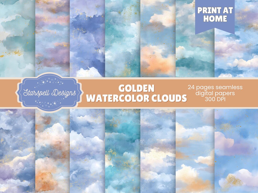 Celestial Digital Papers | Golden Clouds Texture Backgrounds, Elegant ...