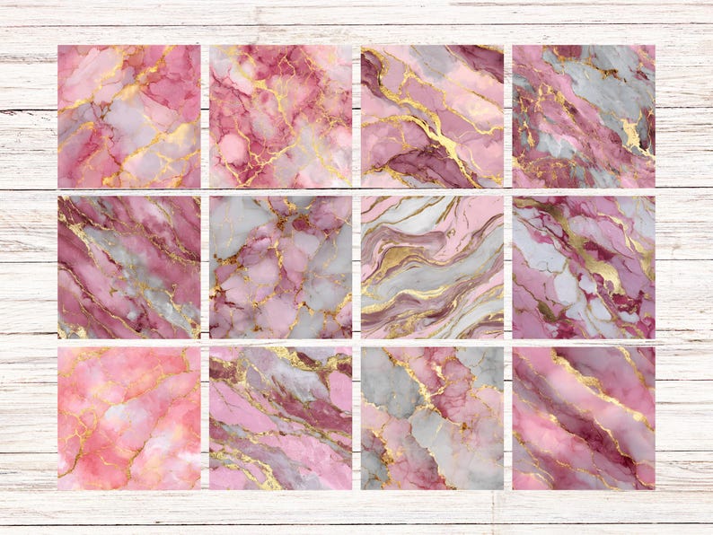 Pink & Gold Marble Seamless Patterns | 30 Elegant Metallic Digital ...