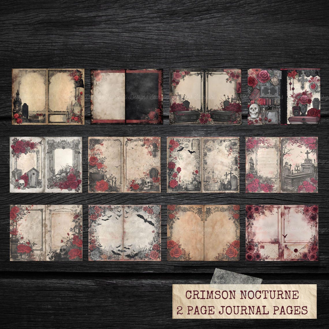 Gothic Vampire Junk Journal Pages: Crimson Nocturne Printable Kit ...