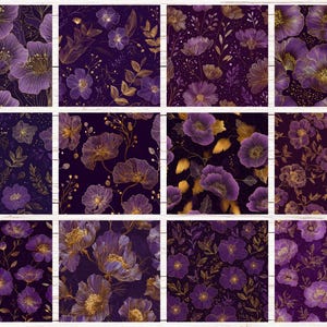 Purple & Gold Floral Seamless Pattern Set | Luxe Digital Papers for ...