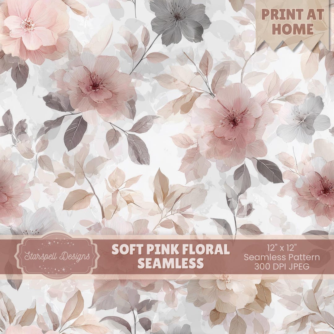 Soft Pink Florals Seamless Pattern | Blush Neutral Floral Digital Paper ...