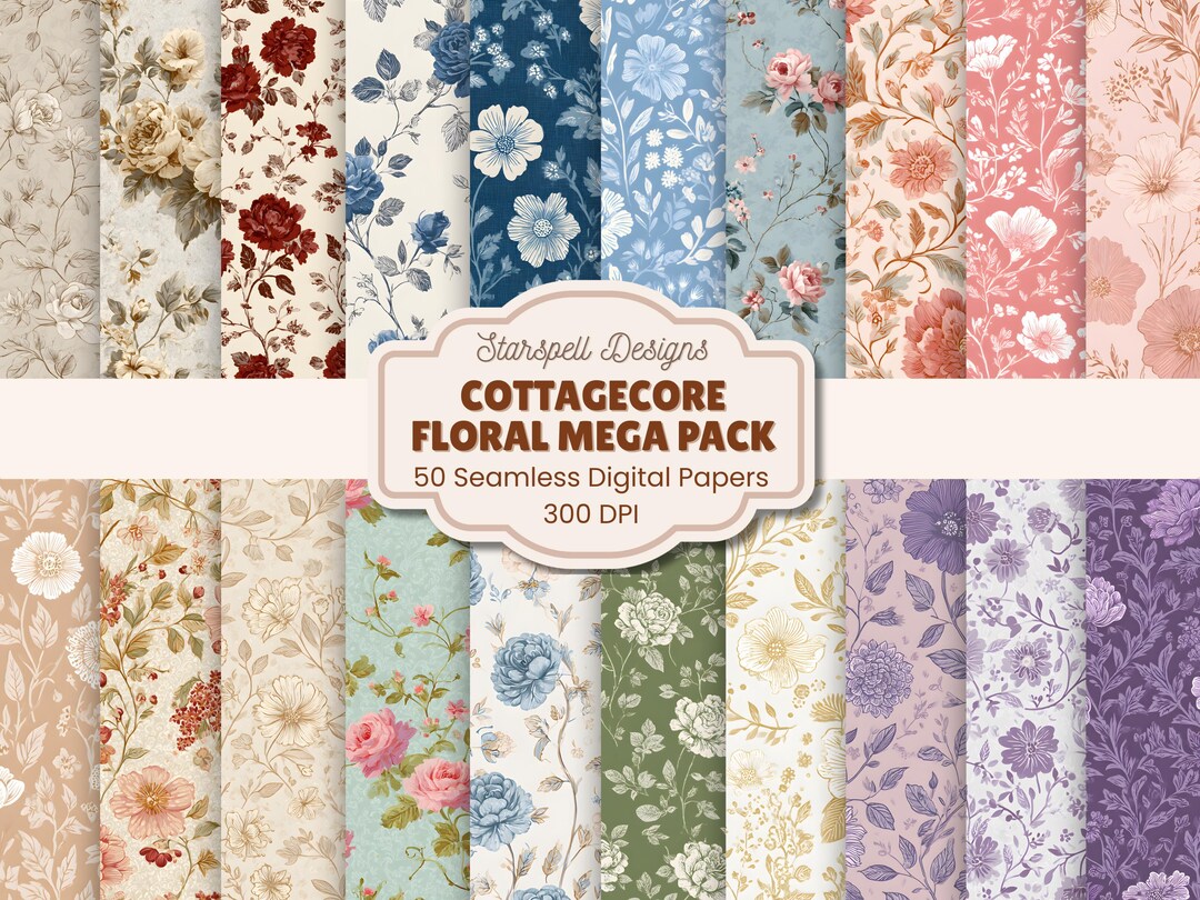 Cottagecore Floral Digital Paper Bundle | Seamless Floral Patterns for ...