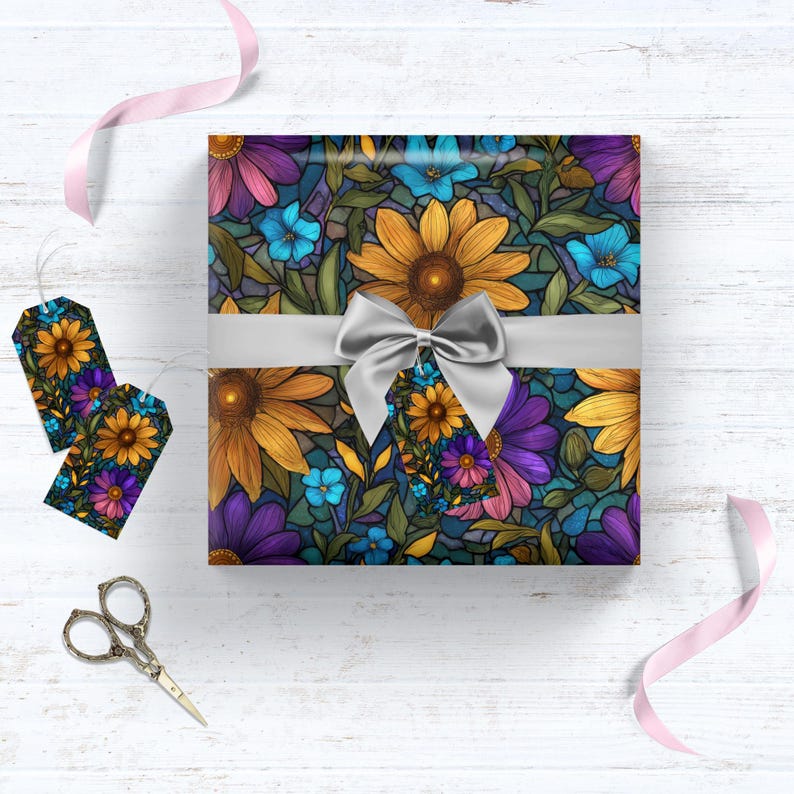 Stained Glass Wildflowers Seamless Pattern | Mosaic Floral Digital ...