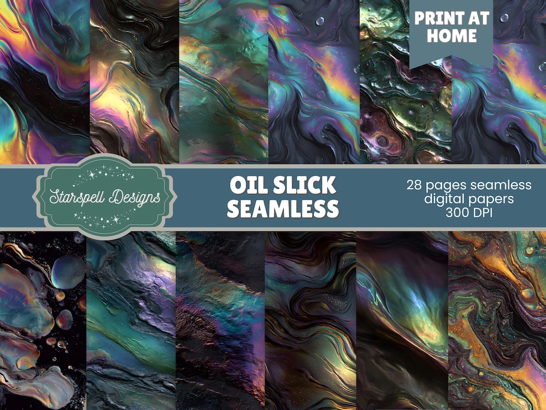 Oil Slick Seamless Textures | 28 Oil Sheen Iridescent Abstract Digital ...