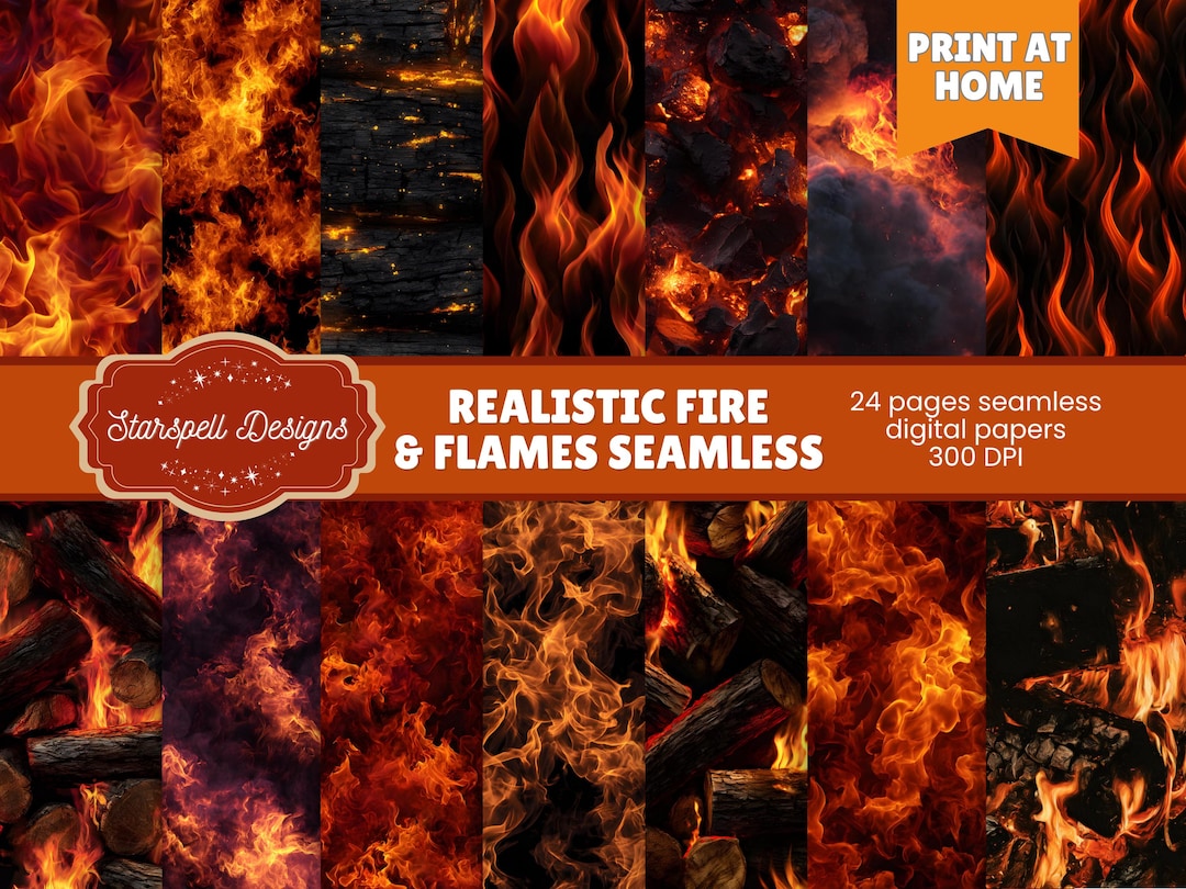 Realistic Fire & Flames Seamless Papers | 24 Fiery Texture Digital ...