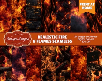 Realistic Fire & Flames Seamless Papers | 24 Fiery Texture Digital ...