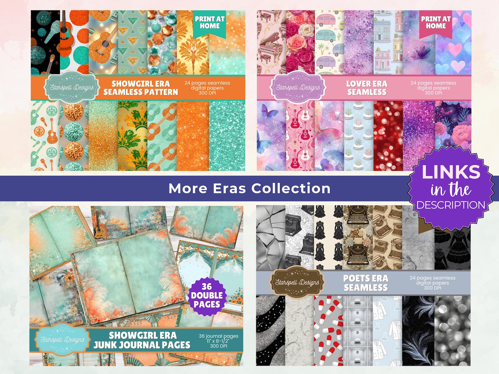 Luxury Designer Digital Paper, Showgirl Era Seamless Patterns ...