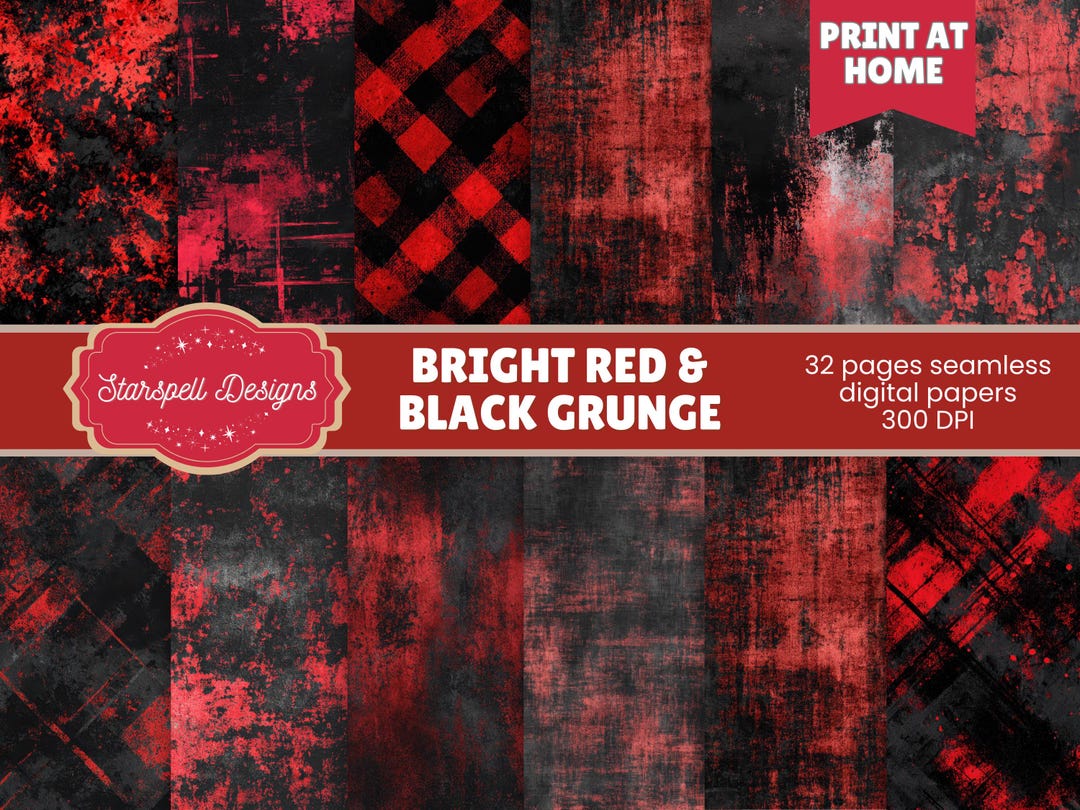 Bright Red & Black Grunge Seamless Digital Papers | Distressed Textures ...