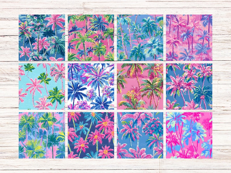 Preppy Palm Trees Seamless Patterns | 32 Bright Tropical Digital Papers ...