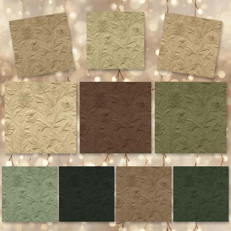 Camouflage Embosssed Floral Seamless Pattern Bundle, Embossed Botanical ...