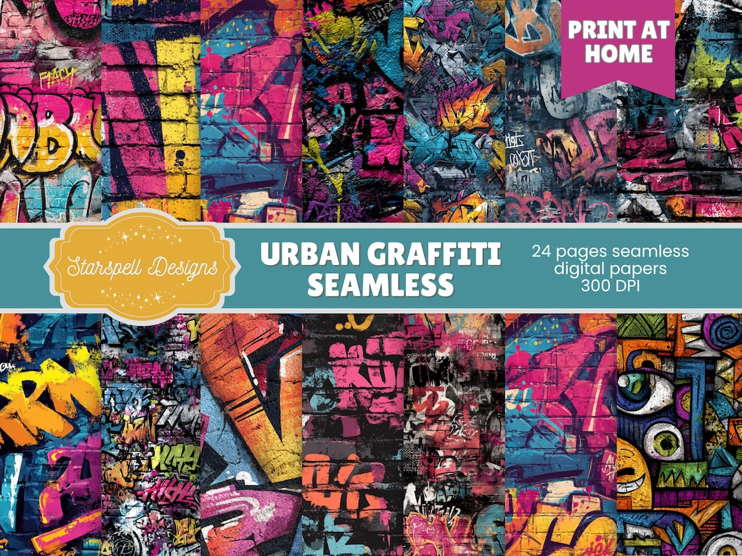 Urban Graffiti Seamless Patterns | 24 Street Art Digital Papers for ...