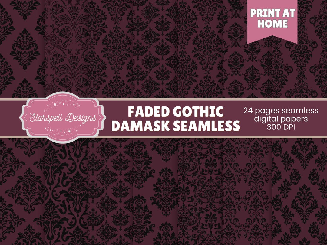 Faded Gothic Damask Seamless Patterns | 24 Dark Vintage Textile Digital ...