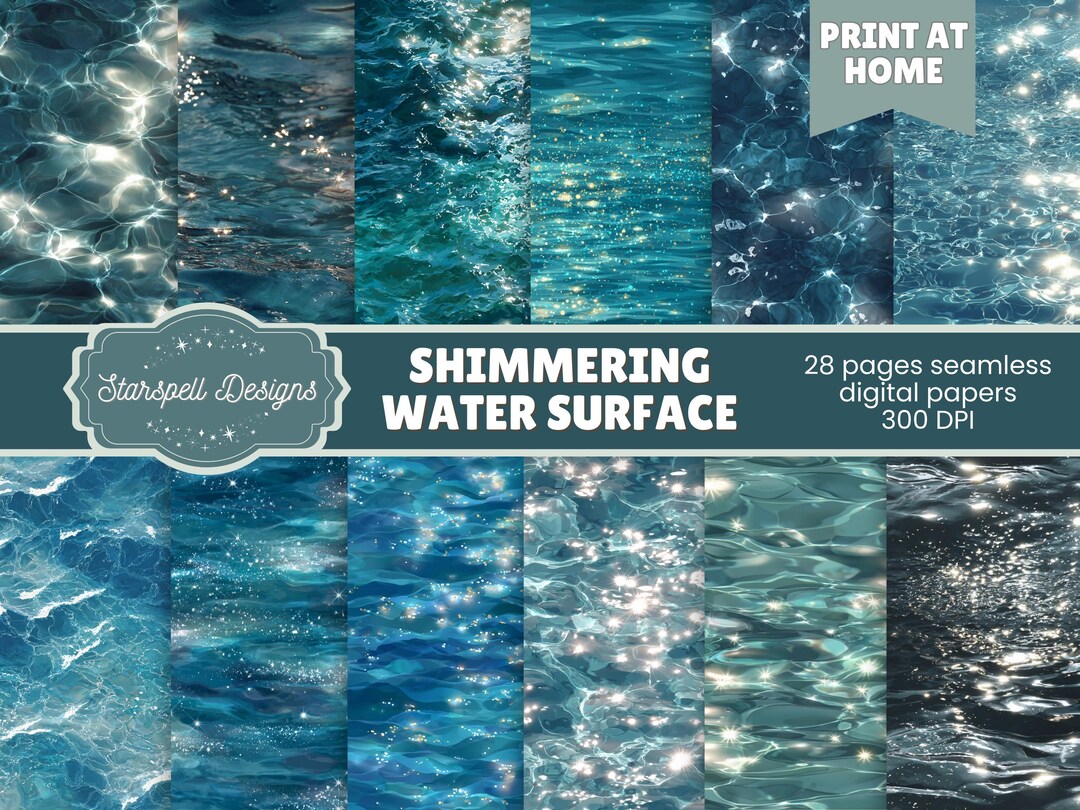 Shimmering Water Surface Seamless Patterns | 28 Reflective Aqua Ocean ...
