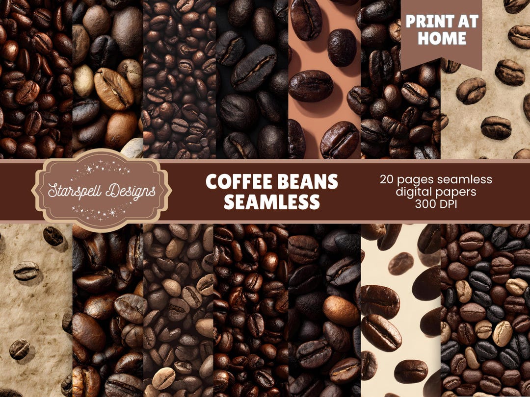 Coffee Themed Digital Paper | Coffee Beans Seamless Backgrounds, Rustic ...