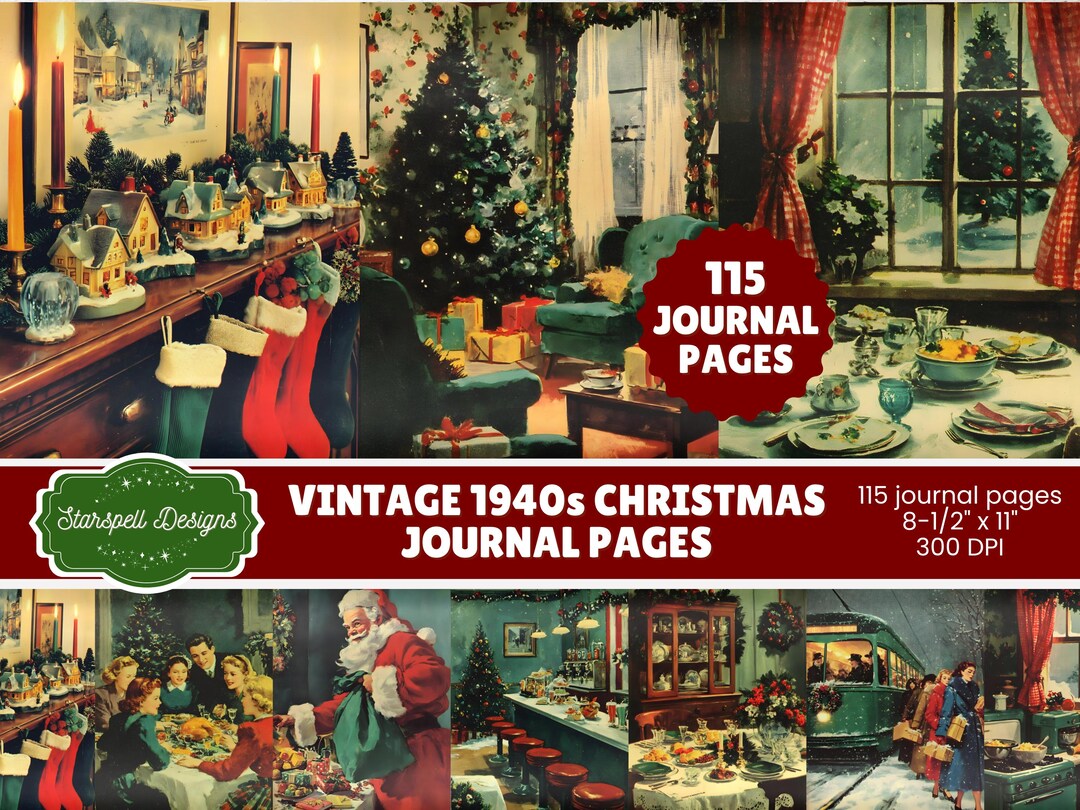 Vintage 1940s Christmas Junk Journal Pages | 115 Retro Holiday ...