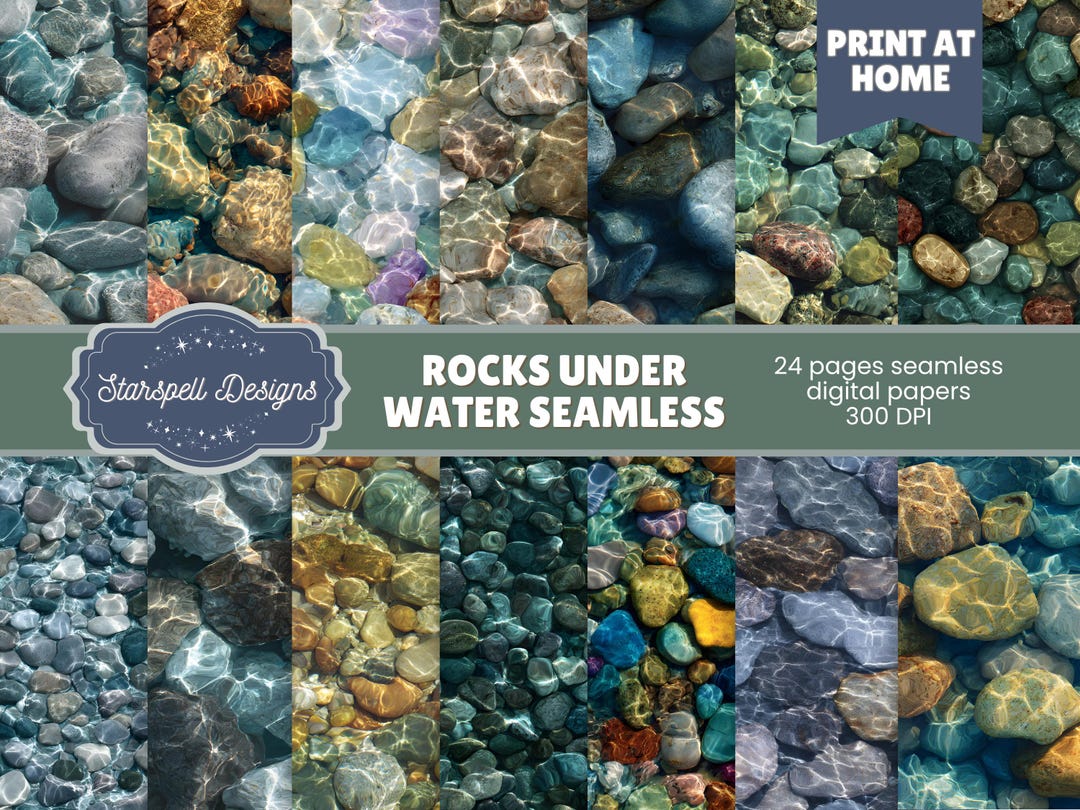 Rocks Under Water Seamless Patterns | 24 Clear Riverbed & Ocean Floor ...