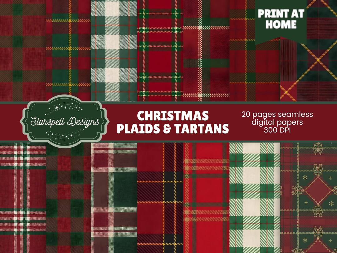 Christmas Digital Papers Commercial Use | 20 Seamless Plaid Tartan ...