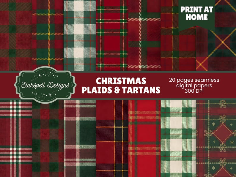 Christmas Digital Papers Commercial Use | 20 Seamless Plaid Tartan ...